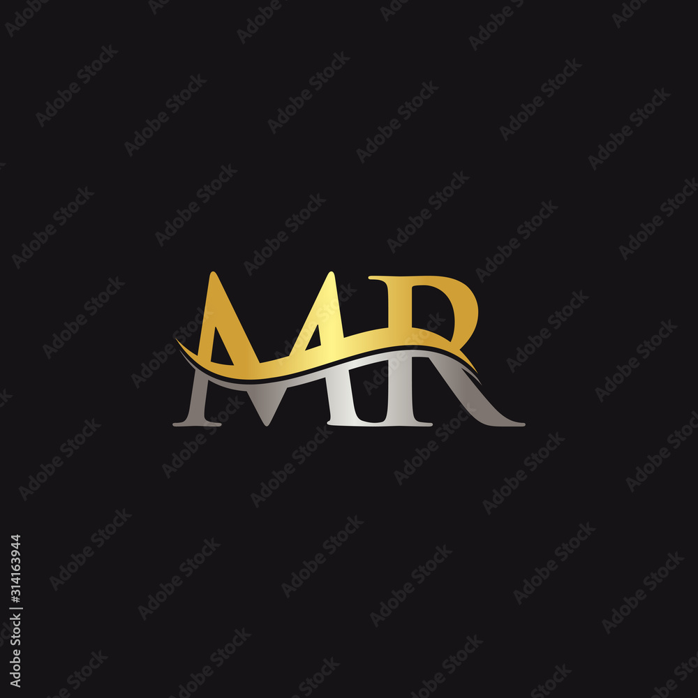 Initial Gold And Silver letter MR Logo Design with black Background ...