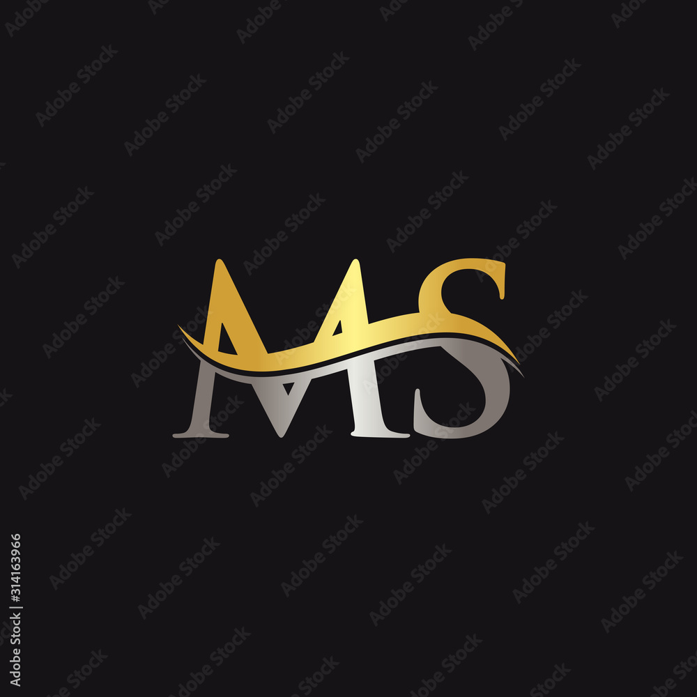 Initial Gold And Silver letter MS Logo Design with black Background ...