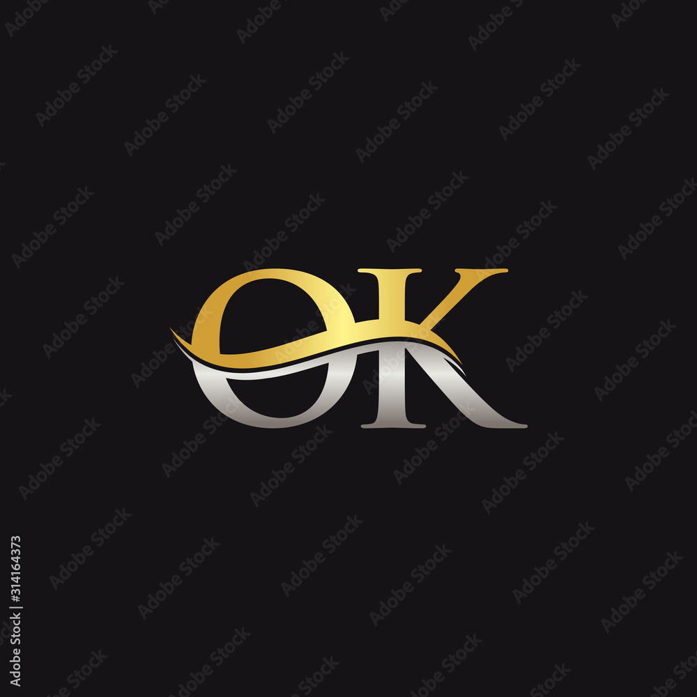 Gold And Silver letter OK Logo Design with black Background. OK Letter ...