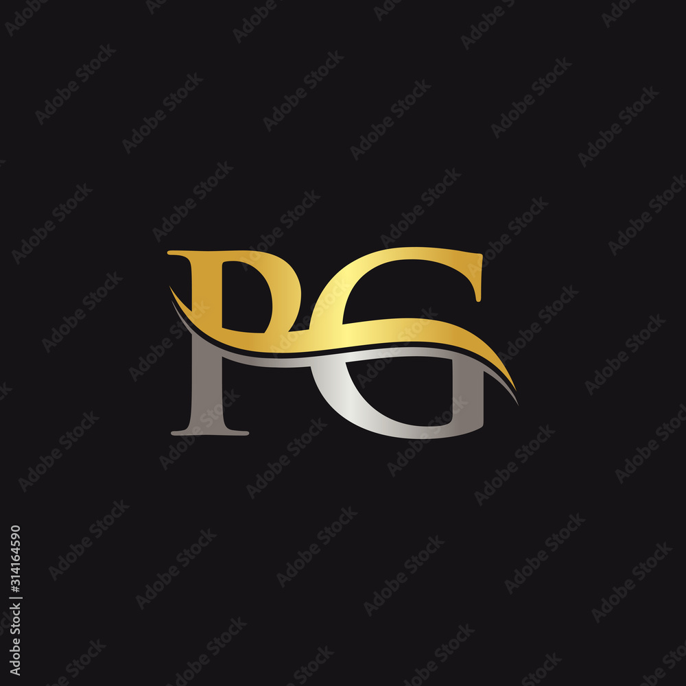 Gold And Silver letter PG Logo Design with black Background. PG Letter ...