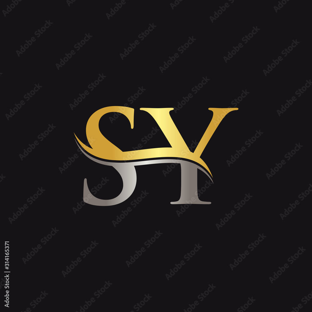 Gold And Silver letter SY Logo Design with black Background. SY Letter ...