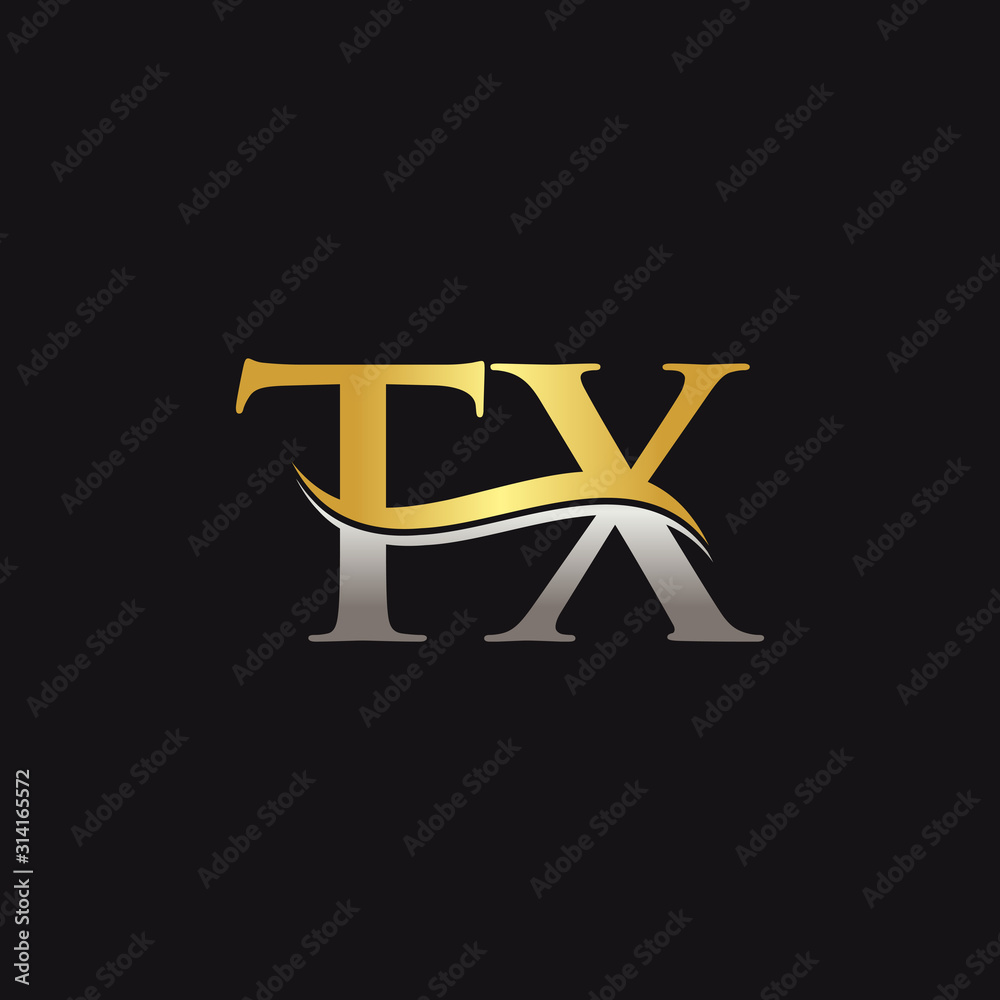 Gold And Silver letter TX Logo Design with black Background. TX Letter ...