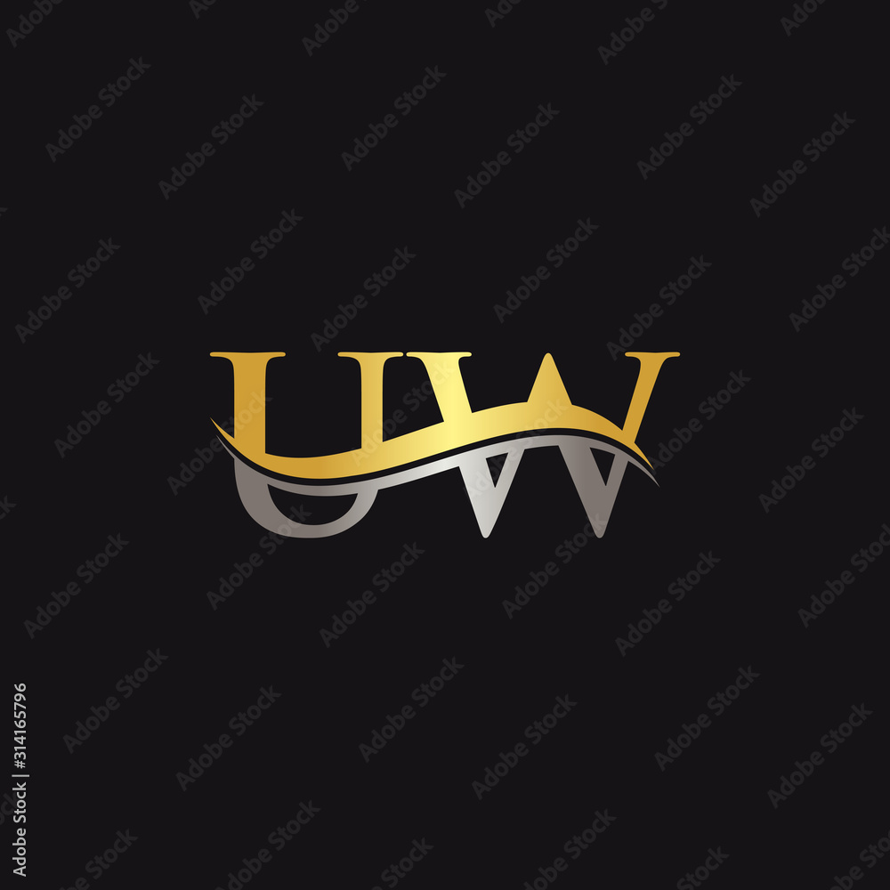 Gold And Silver letter UW Logo Design with black Background. UW Letter ...