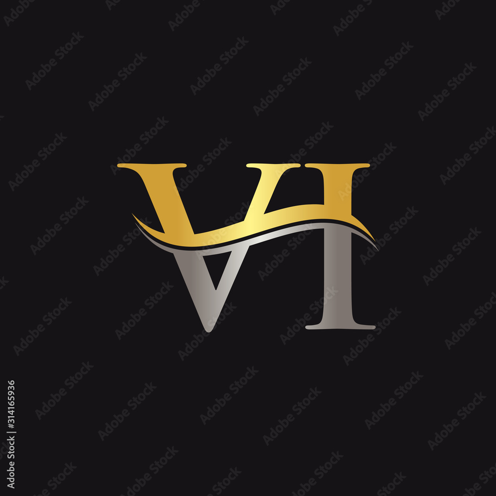 Initial Gold and Silver VI Letter Linked Logo with Black Background ...