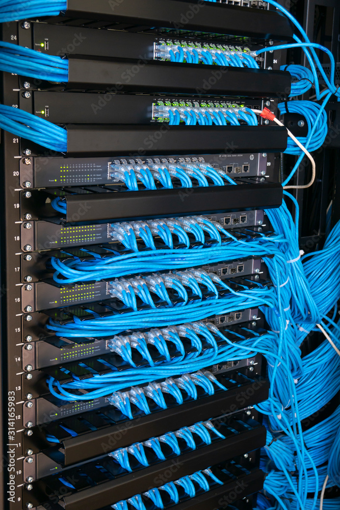 Network switch and ethernet cable connect to computer Stock Photo ...