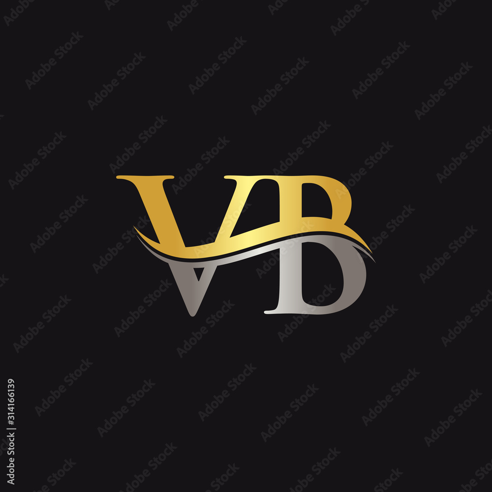 Initial Gold and Silver VB Letter Linked Logo with Black Background ...