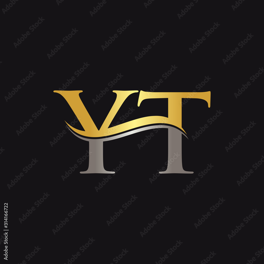 Initial Gold and Silver YT Letter Linked Logo with Black Background ...