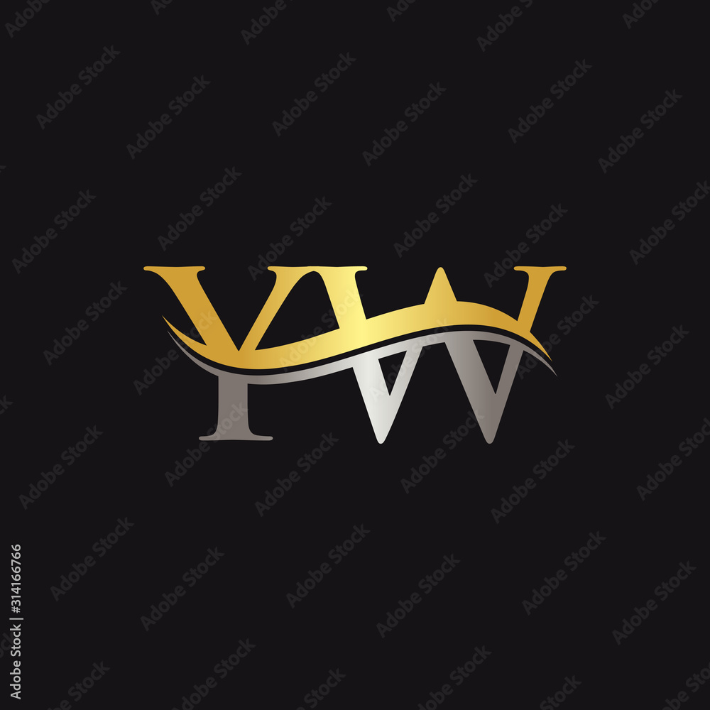 Initial Gold and Silver YW Letter Linked Logo with Black Background ...