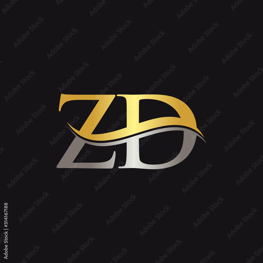 Initial Gold and Silver ZD Letter Linked Logo with Black Background ...