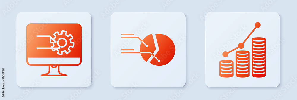 Set Pie chart infographic, Computer monitor with graph chart and Pie ...