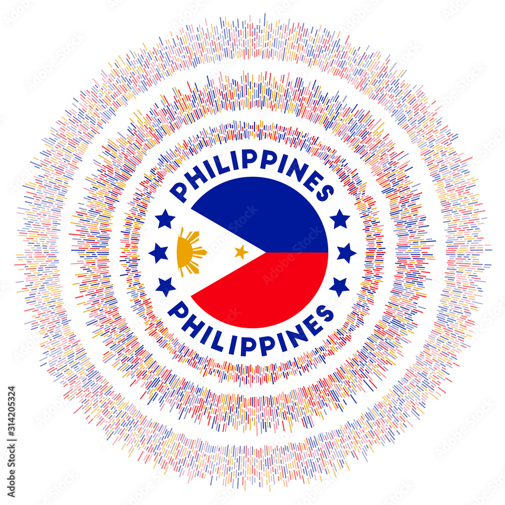 Philippines symbol. Radiant country flag with colorful rays. Shiny ...