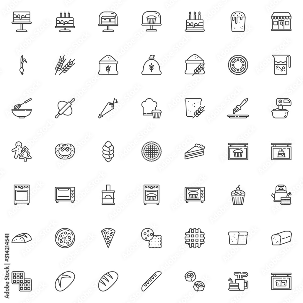 Bakery shop line icons set. linear style symbols collection, outline ...