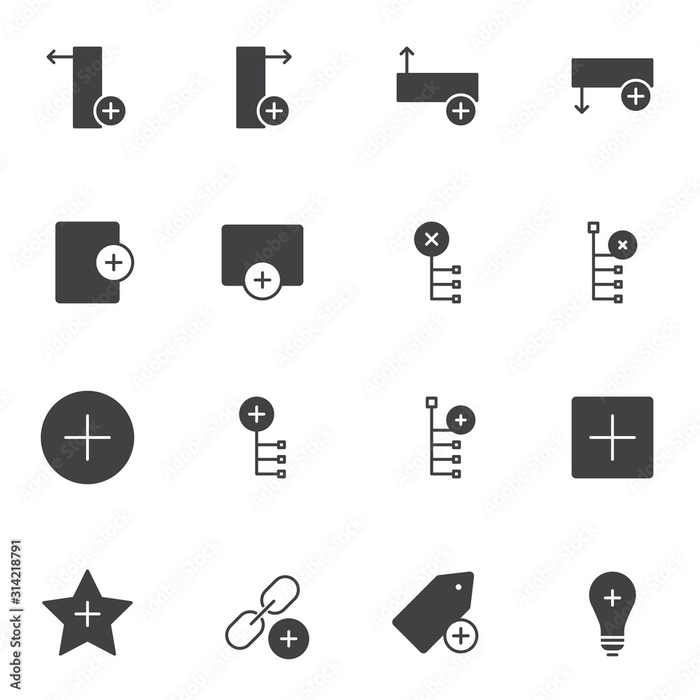 Data Add, plus vector icons set, modern solid symbol collection, filled ...