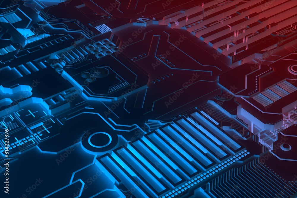 Futuristic circuit board. Science fiction technology background. Blue ...