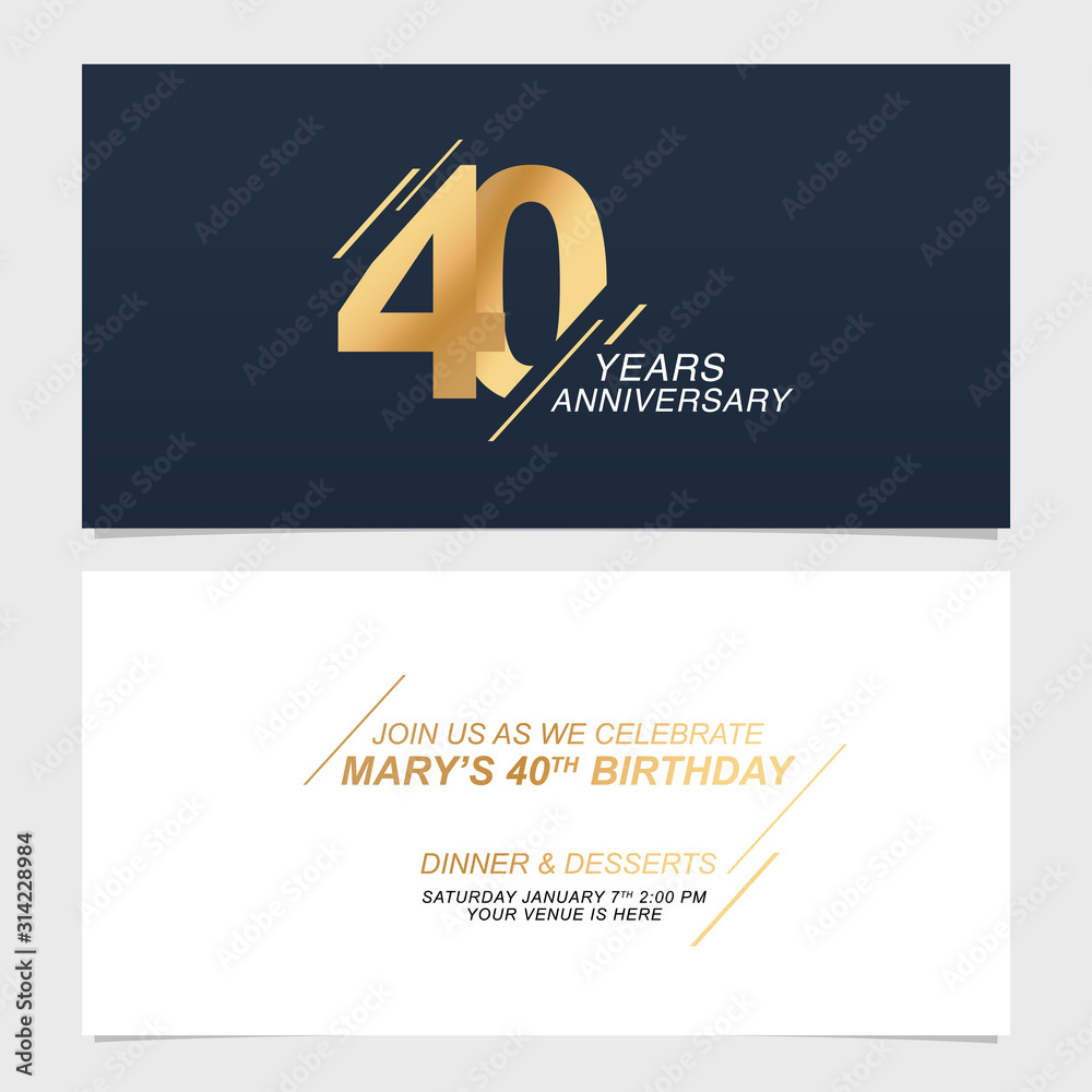 40 years anniversary invitation card vector illustration. Template ...
