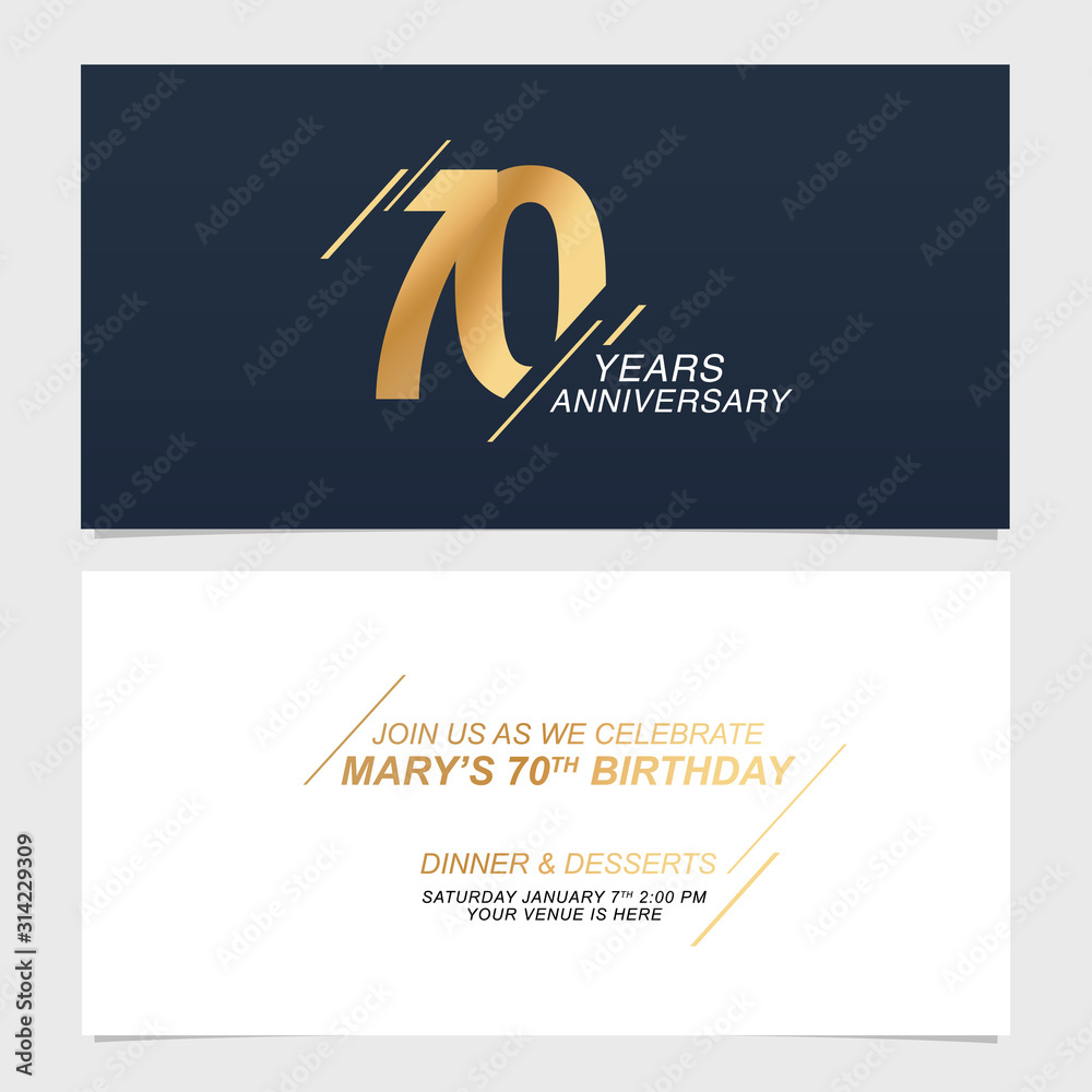 70 years anniversary invitation card vector illustration. Template ...