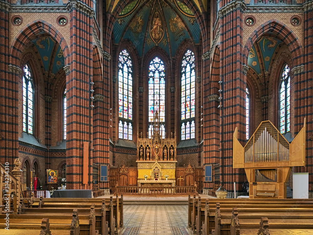 Interior of St. John's Church in Stockholm, Sweden. The brick church in ...