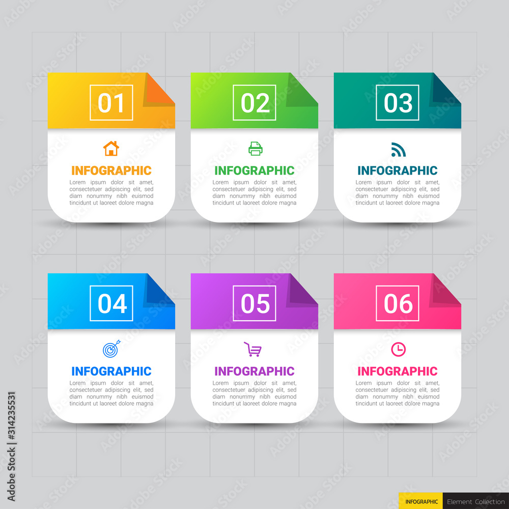 Infographics design template 6 options, can be used for workflow layout ...