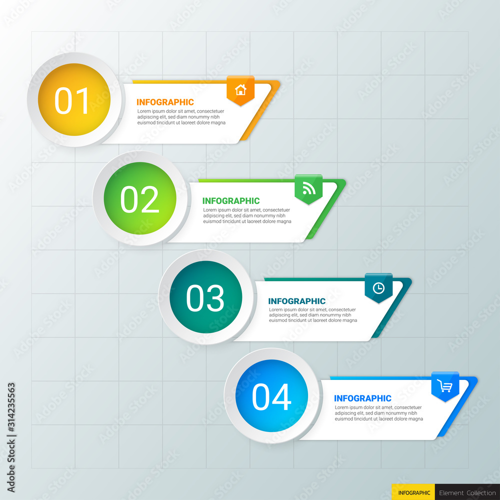 Infographics template 4 options with rectangle banner, can be used for ...