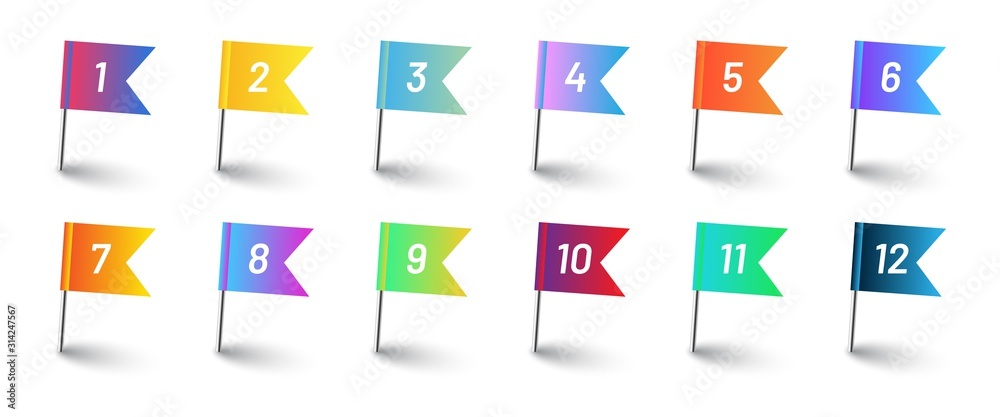 Colorful gradient flags set with number from 1 to 12. Stock Vector ...