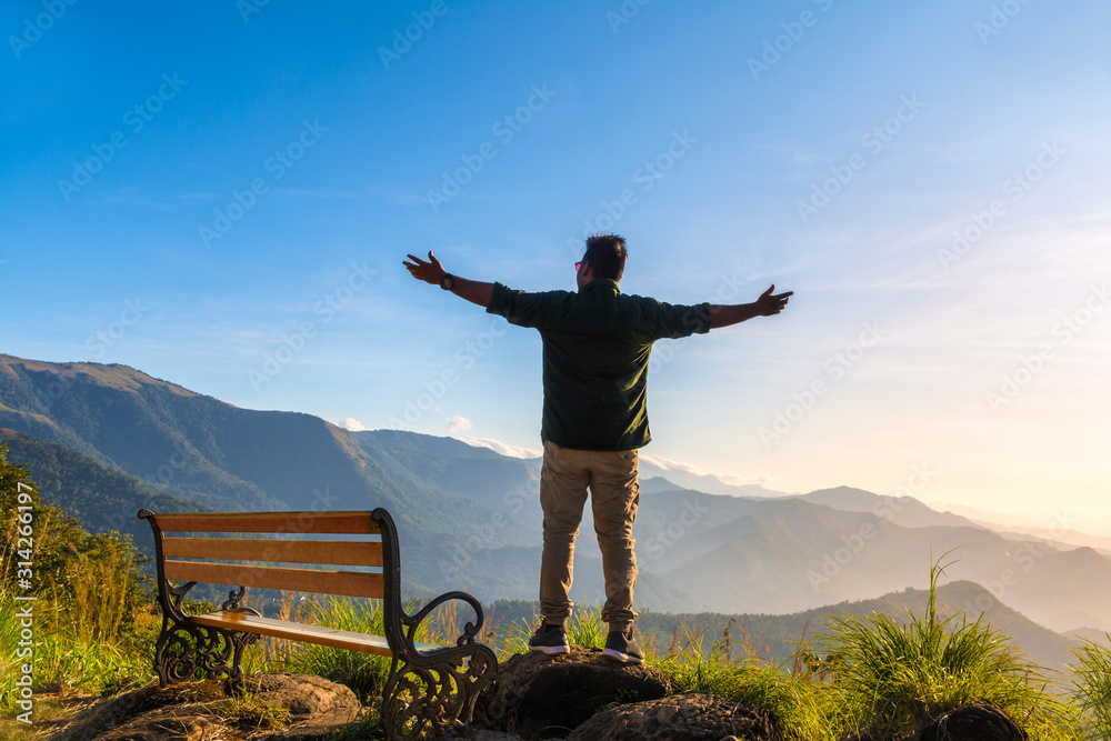 Happy man looking Nature Beauty of Kerala travel tourism image shot ...