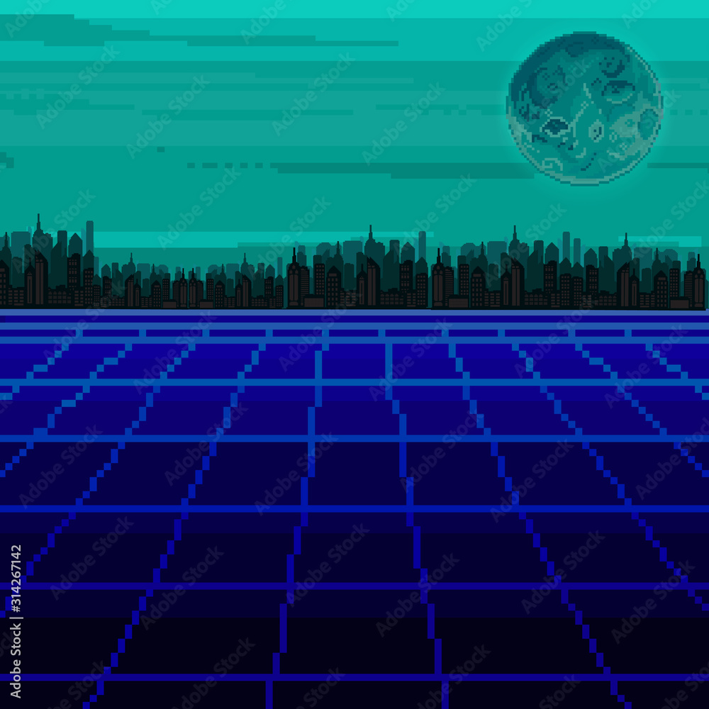 Vector pixel art of 80s Retro sci-Fi background. Pixel art background ...