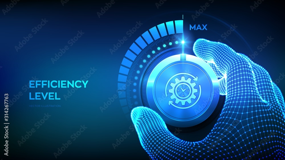 Efficiency levels knob button. Increasing Efficiency Level. Wireframe ...