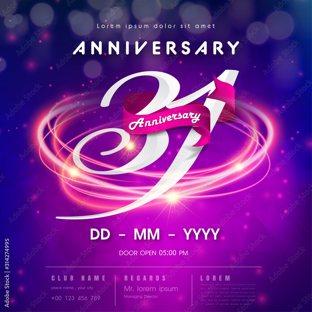 31 years anniversary logo template on purple Abstract futuristic space ...