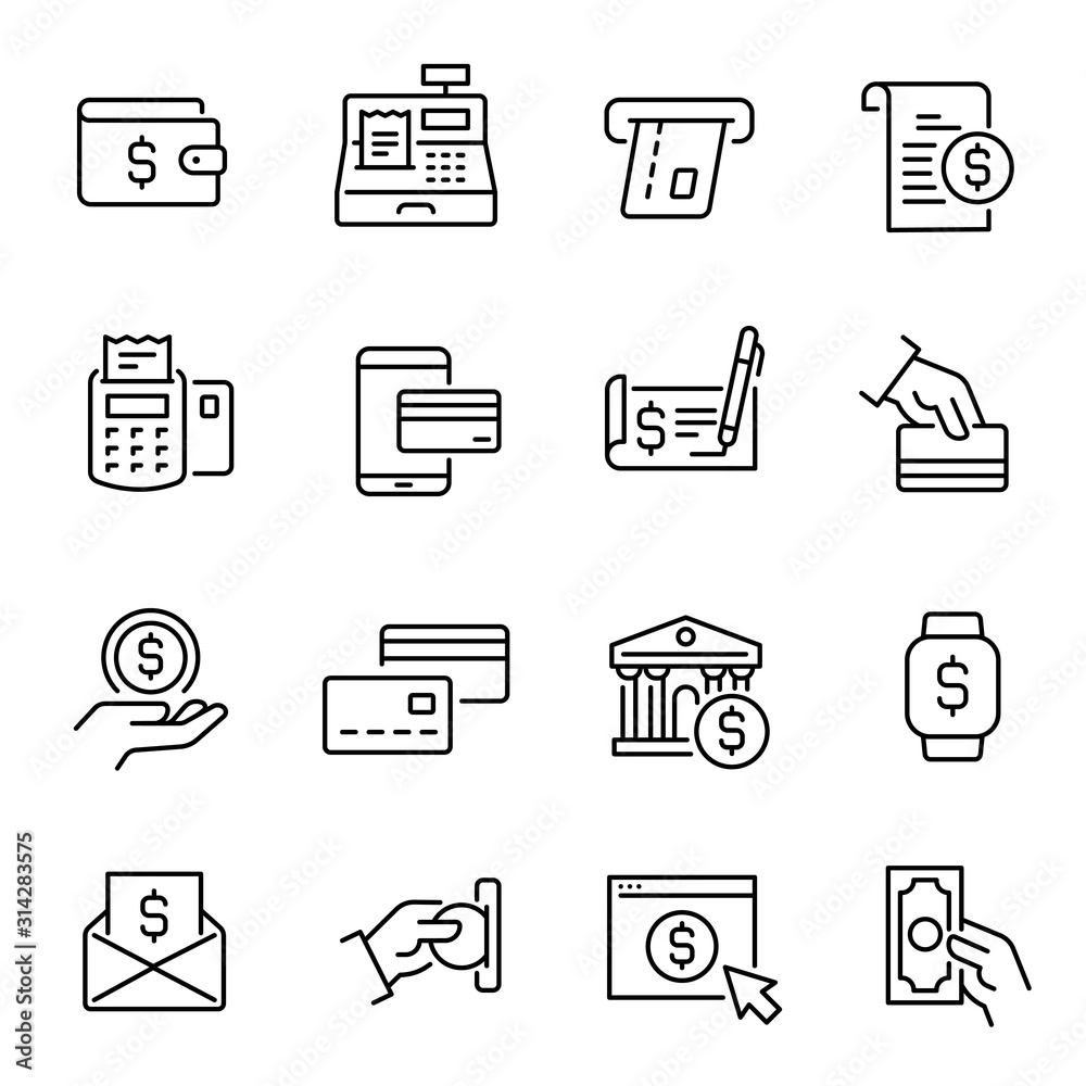 Payment methods, money transactions vector icons set Stock Vector ...