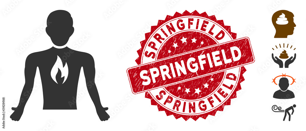 Vector chest pain icon and corroded round stamp seal with Springfield ...