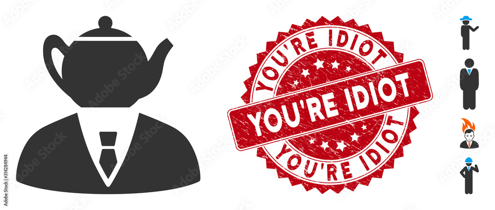 Vector dummy person icon and corroded round stamp seal with You'Re ...