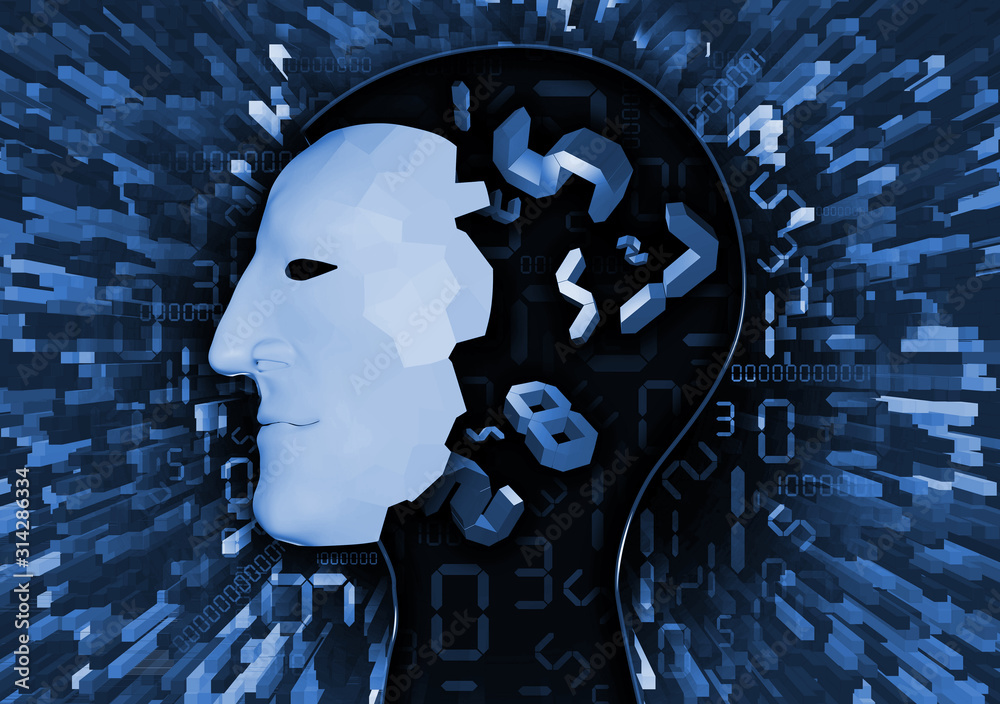 Man head 3D rendering with digital numbers. Stylized illustration of ...