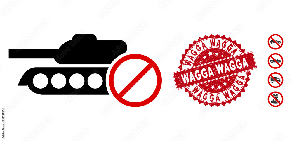 Vector no tanks icon and grunge round stamp seal with Wagga phrase ...