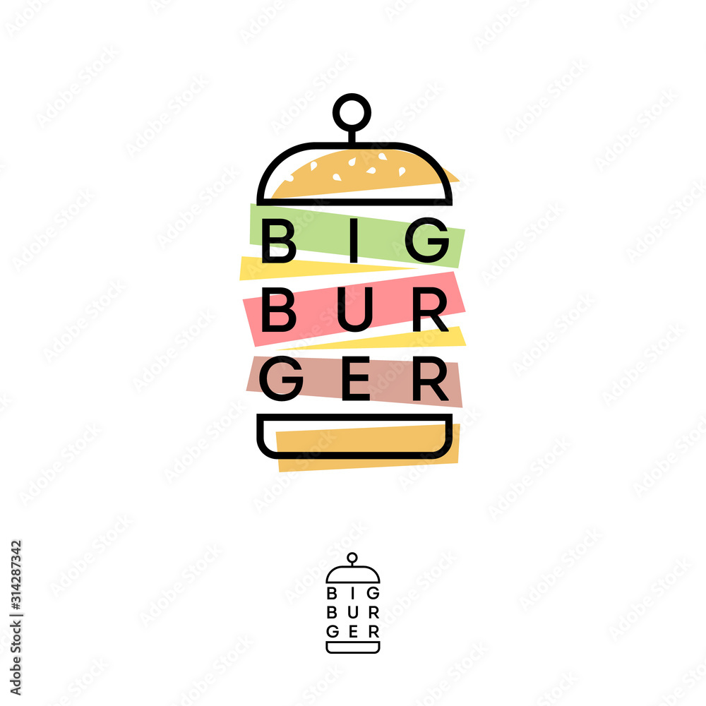 Big Burger logo. Burger restaurant emblem like applique. Linear flat ...