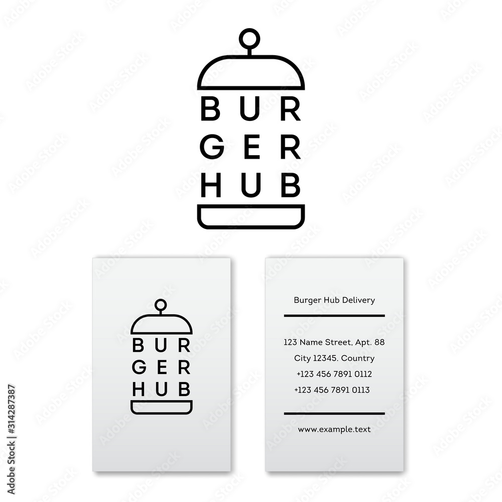 Vecteur Stock Burger Hub logo. Burger restaurant emblem. Linear flat ...