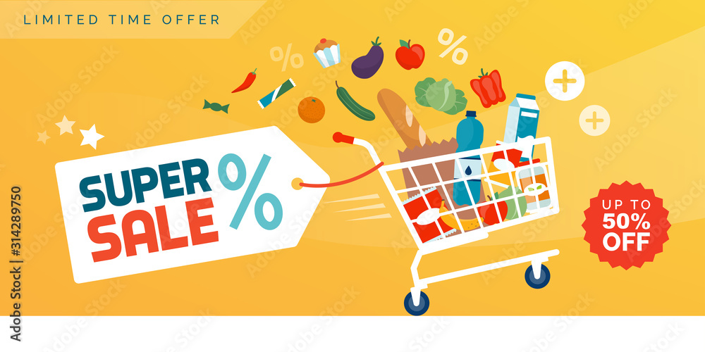 Grocery shopping promotional sale advertisement Stock Vector | Adobe Stock