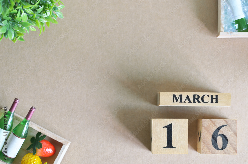 March 16, Empty Background, Design with number cube strawberry pine ...
