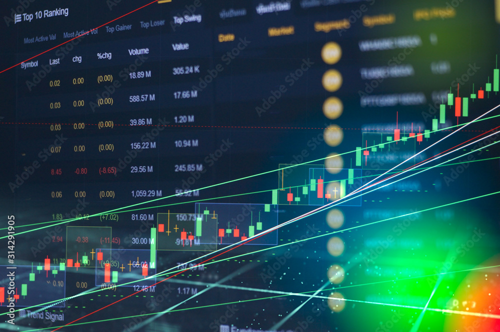 Stock market digital graph chart on LED display concept. A large ...