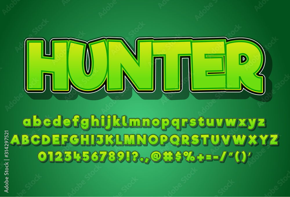 Hunter - text effect with modern 3d design, gradient font complete set ...