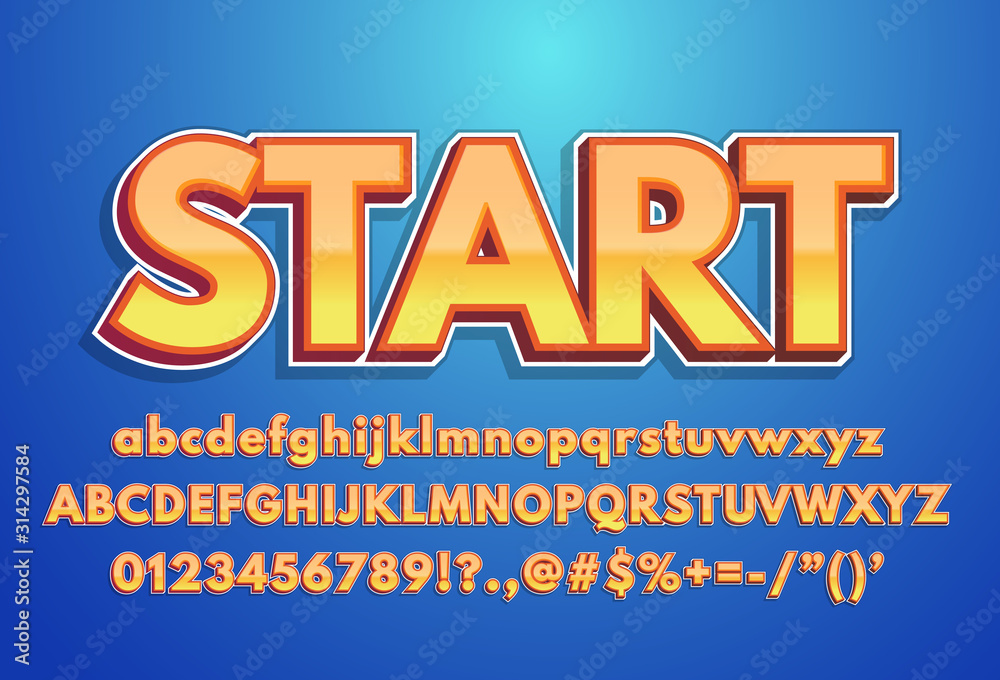Start - text effect with modern 3d design, gradient font complete set ...