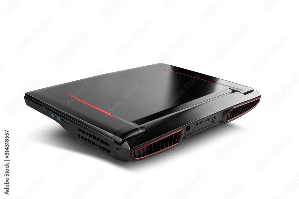 Back view of gaming laptop on white isolated background. Laptop ...