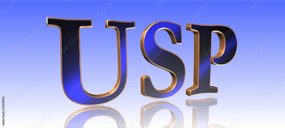 USP - Unique Selling Proposition - 3D Metal Word in Blue Background ...