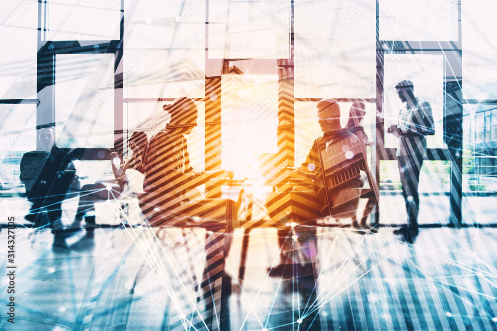 Network background concept with business people silhouette working in ...