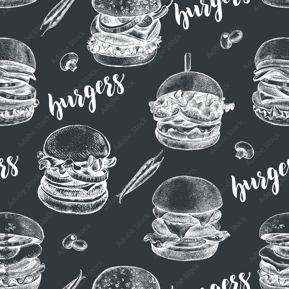 Decorative seamless pattern with Ink hand drawn different types of ...