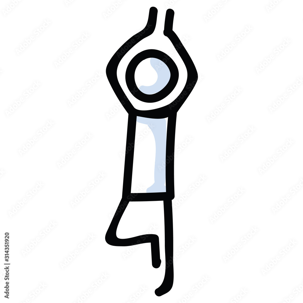 Hand Drawn Stick Figure Tree Yoga Pose. Concept of Stretching Excercise ...
