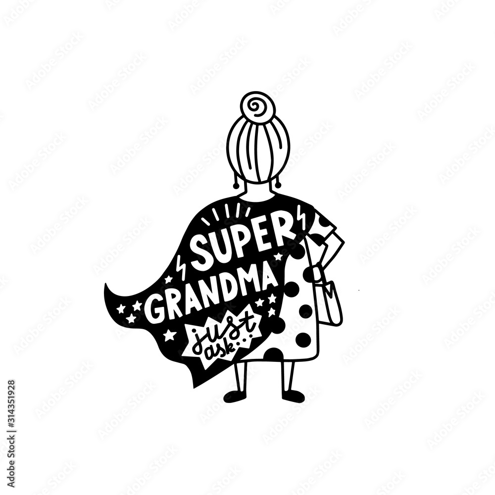 Super grandma graphic lettering. Funny greetings lettering isolated on ...