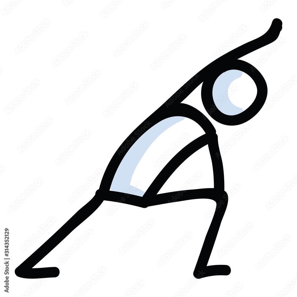 Hand Drawn Stick Figure Lunge Yoga Pose. Concept of Stretching ...
