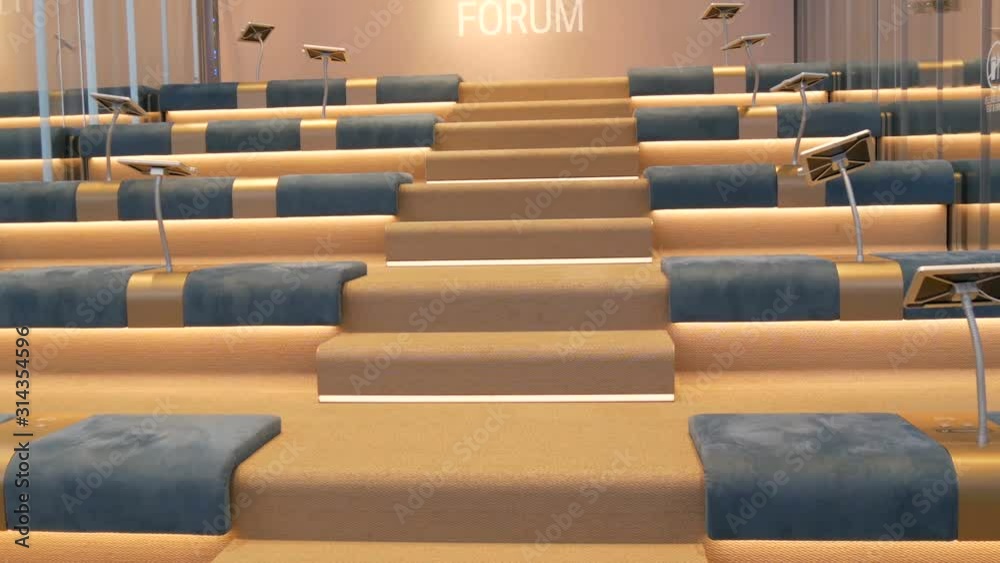 Modern interior empty conference hall blue seats neat rows chairs ...