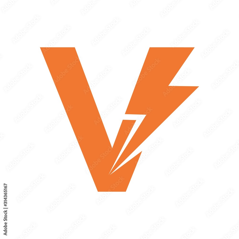 Letter V thunder power shape logo icon. Electrical Icon logo concept ...
