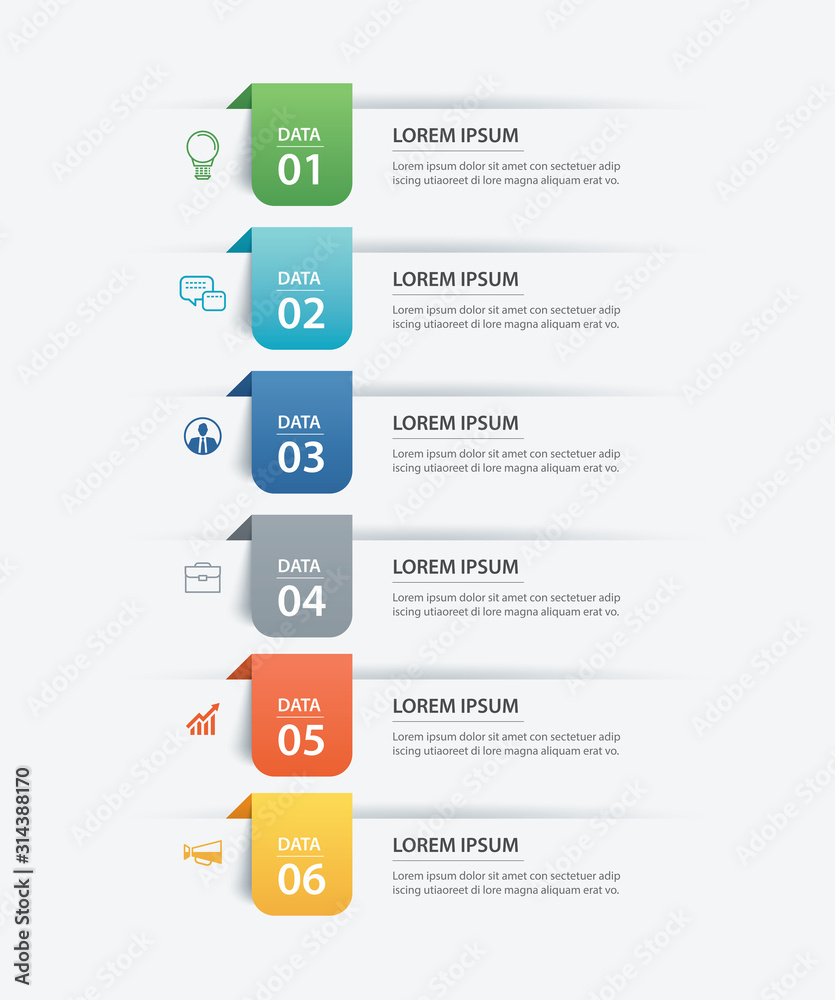 6 data infographics tab paper index template. Vector illustration ...